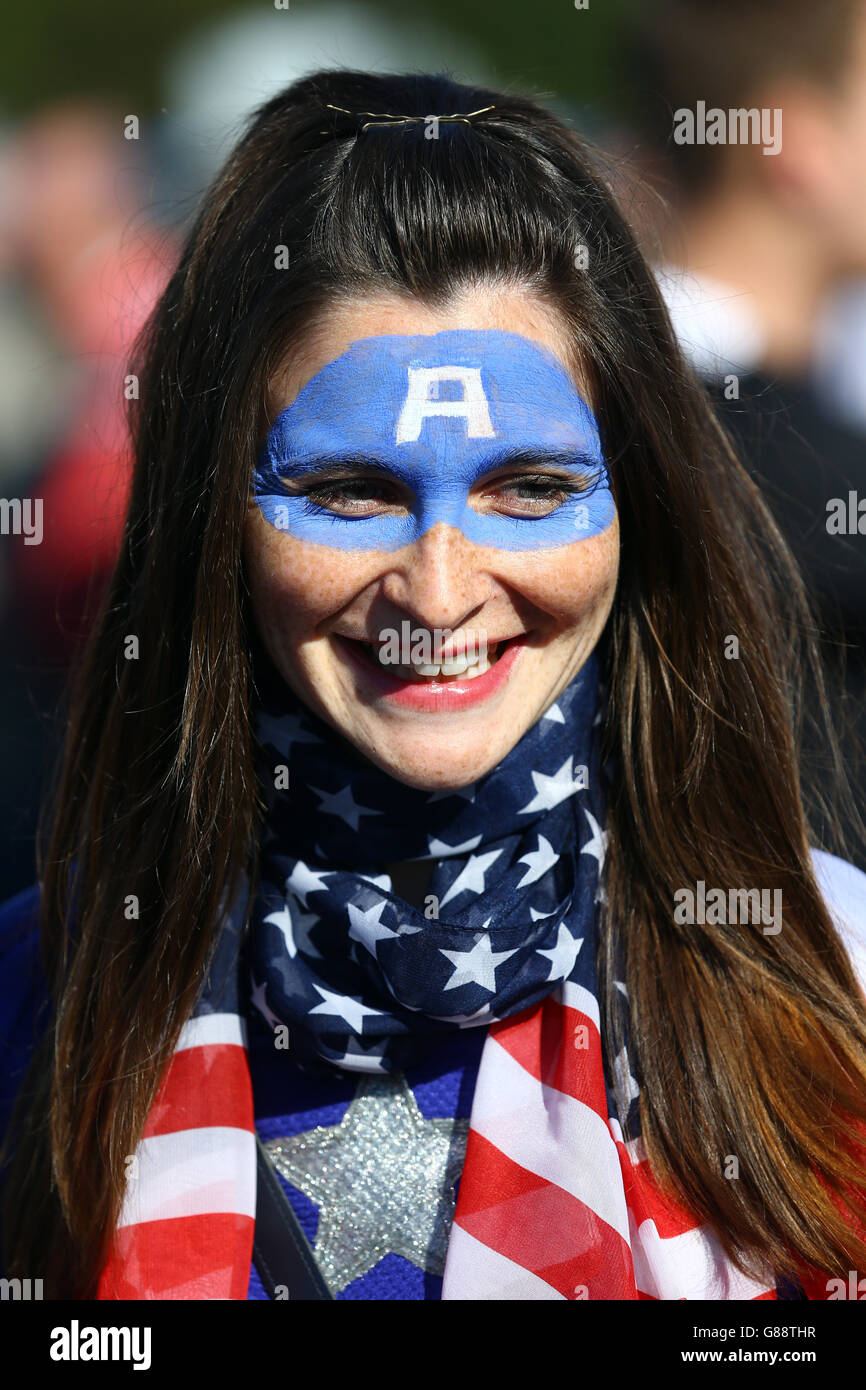 A USA fan arrives for the Rugby World Cup match between Samoa and the ...