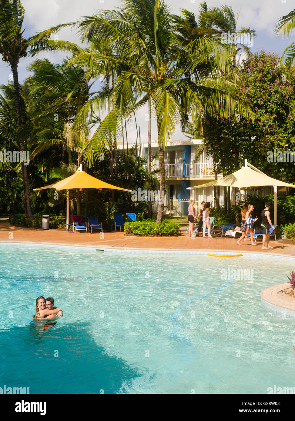 Relaxing in the pool at Daydream Island Resort; Whitsunday Islands, QLD ...