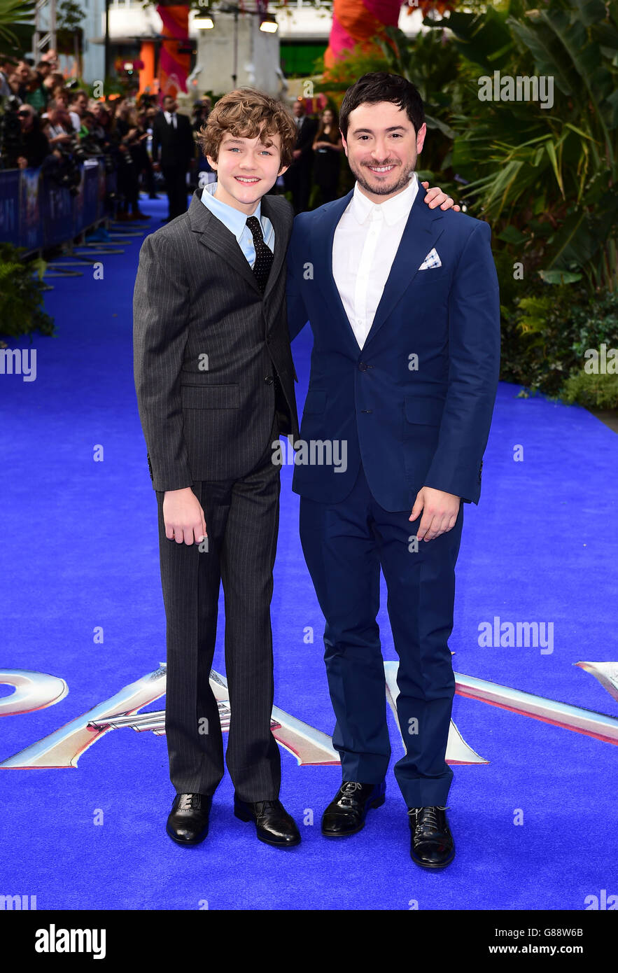 Jason Fuchs and Levi Miller (left) attending the world premiere of Pan ...