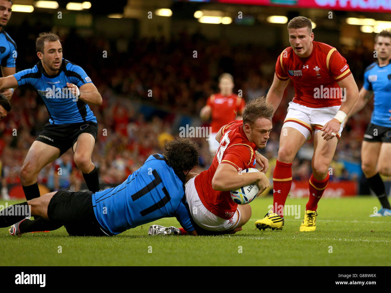 Wales' Cory Allen scores his side's second try of the game during the ...