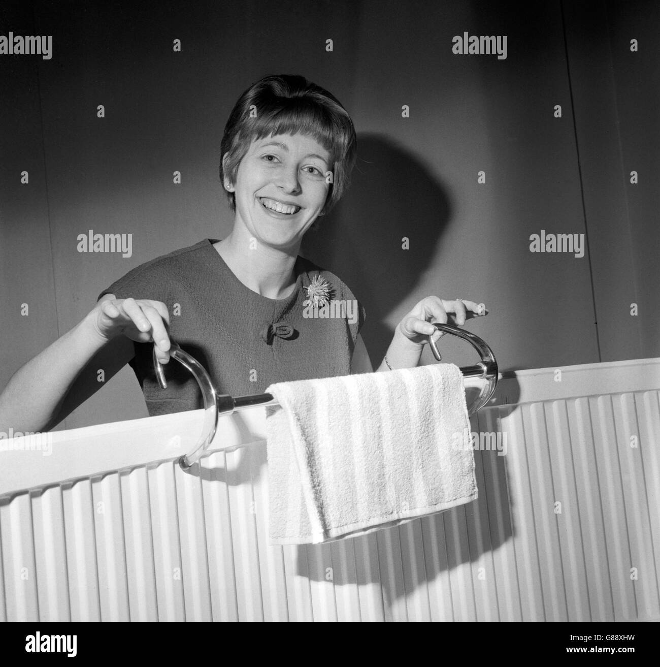 Pamela Chambers, of Stanmore, uses a portable chromium towel rail ...