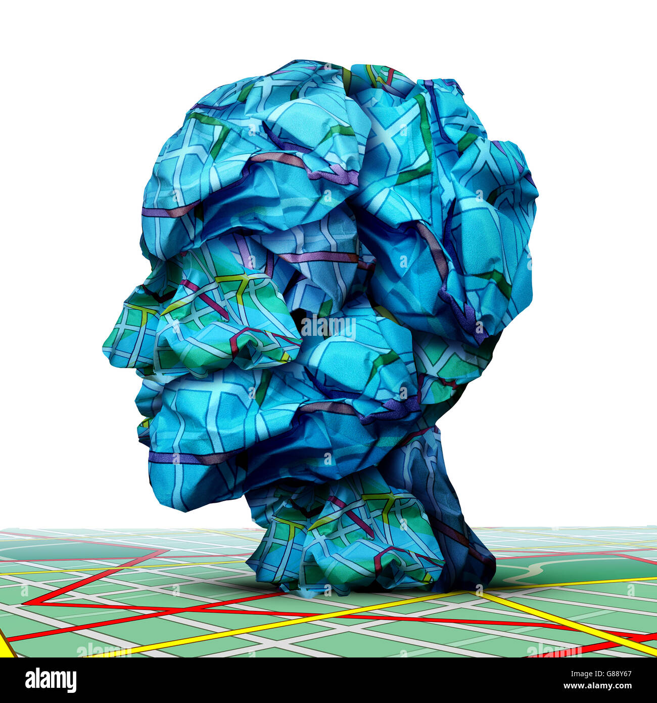 Human road map concept as a group of crumpled traffic maps shaped as a ...
