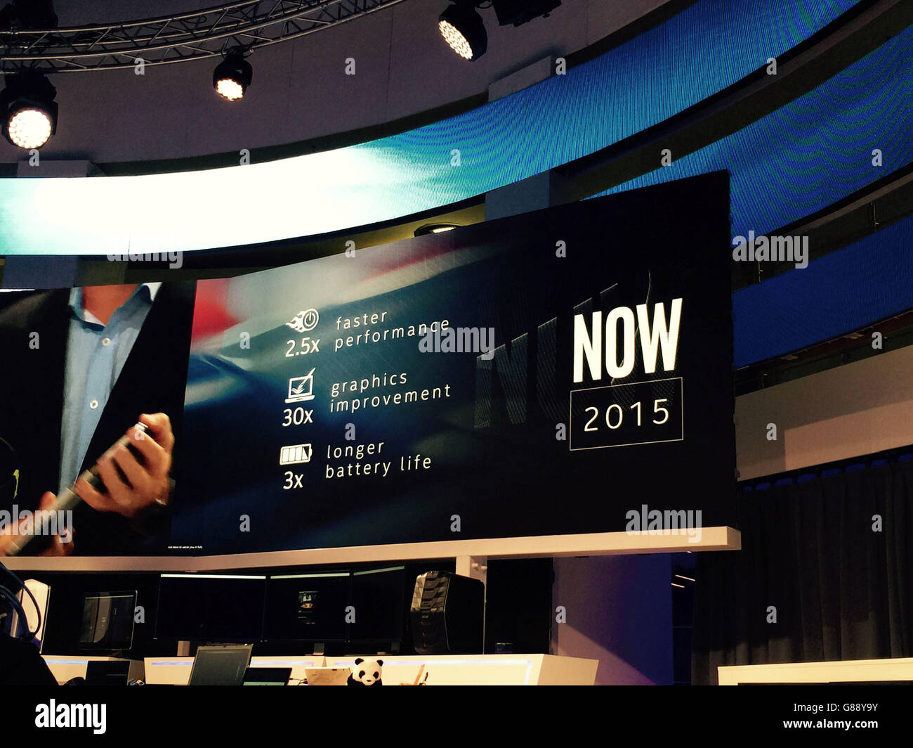 A display during Intel's press conference at the IFA technology show in ...