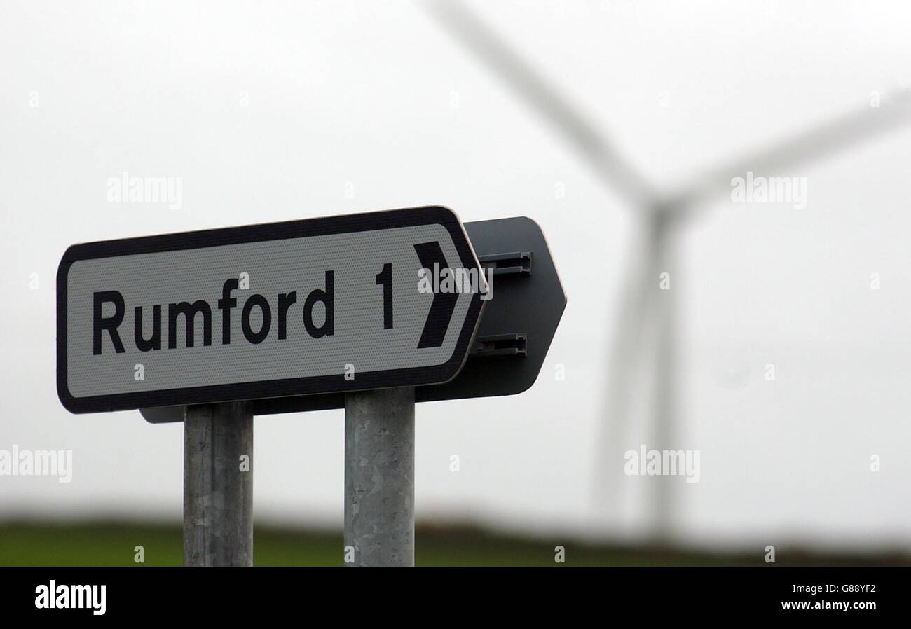 Rumford Sign. Infront of a windfarm Stock Photo - Alamy
