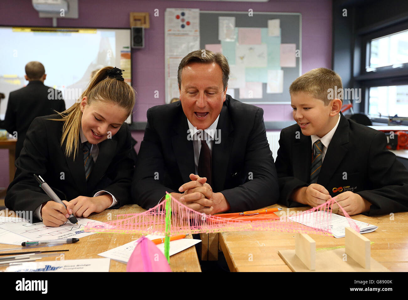 Cameron visit to Corby Technical School Stock Photo - Alamy