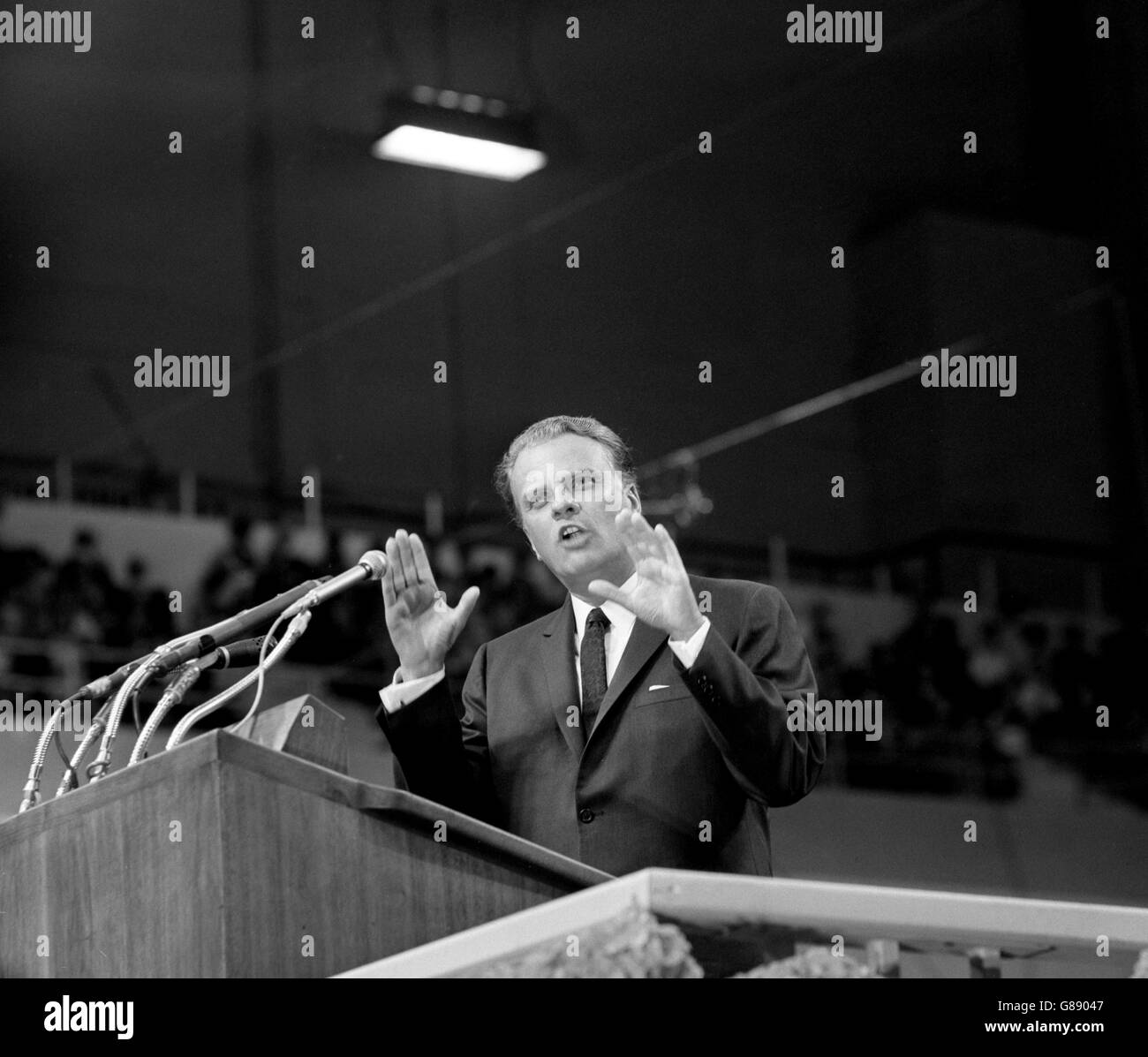 Dr Billy Graham, the American evangelist, addressing thousands of ...