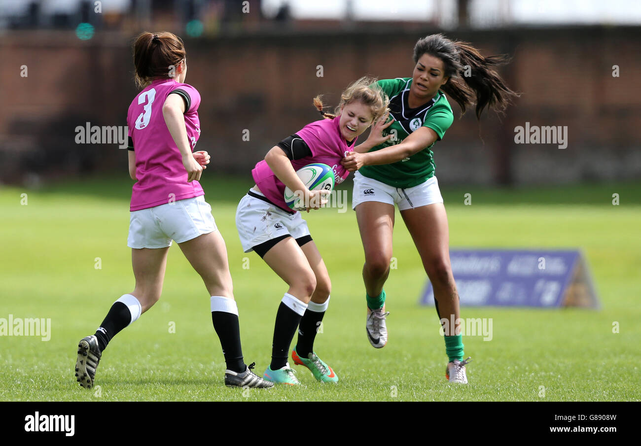An England North rugby sevens player in action against Ireland in the ...