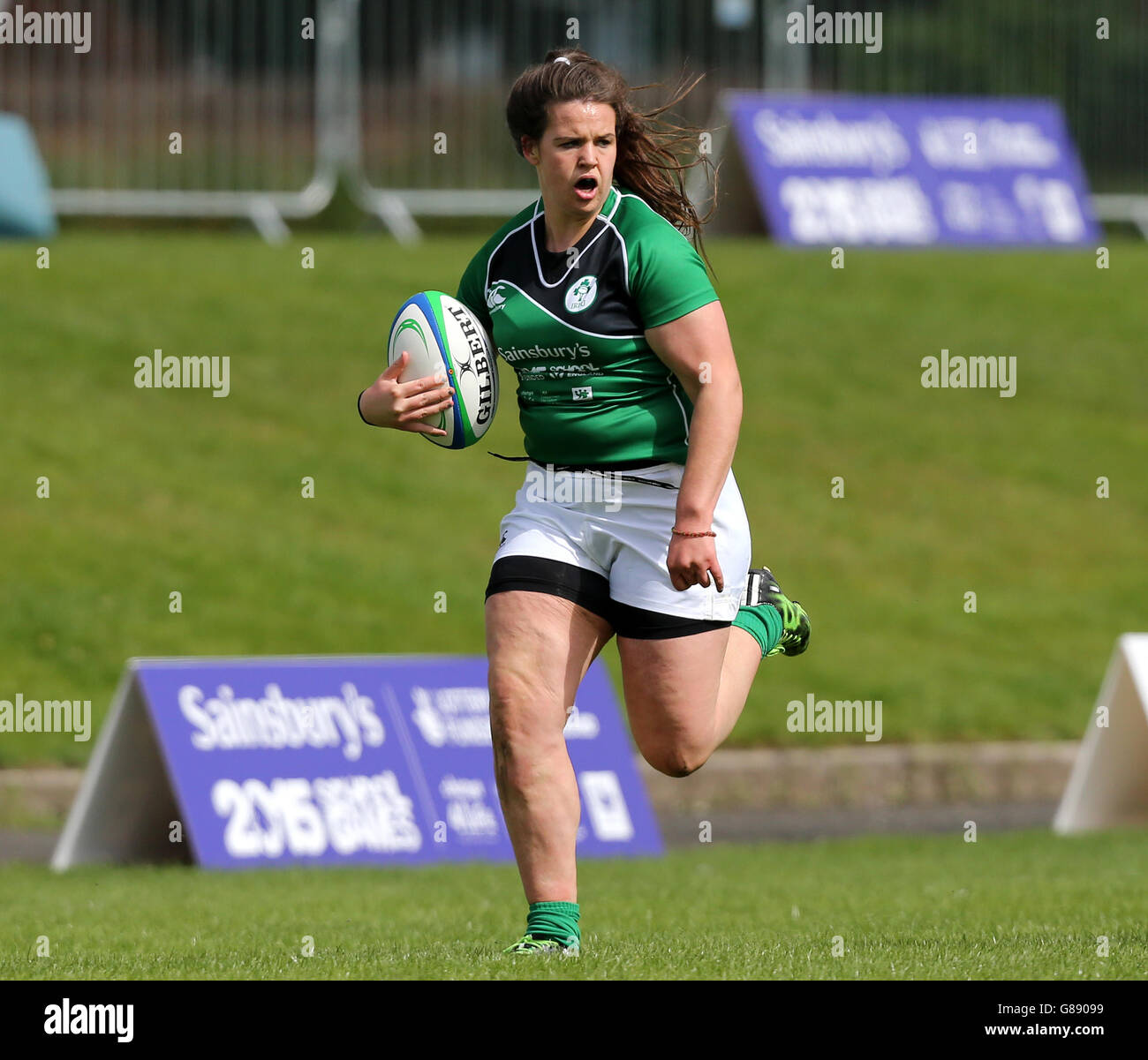 An Ireland rugby sevens player in action against England North in the ...