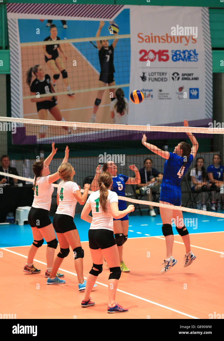 Volleyball action between Scotland East Girls (right) and Northern ...