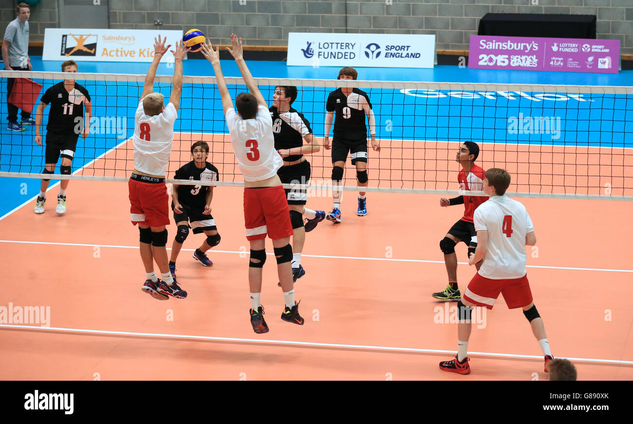 Volleyball action between England Junior Men (near side) and England ...