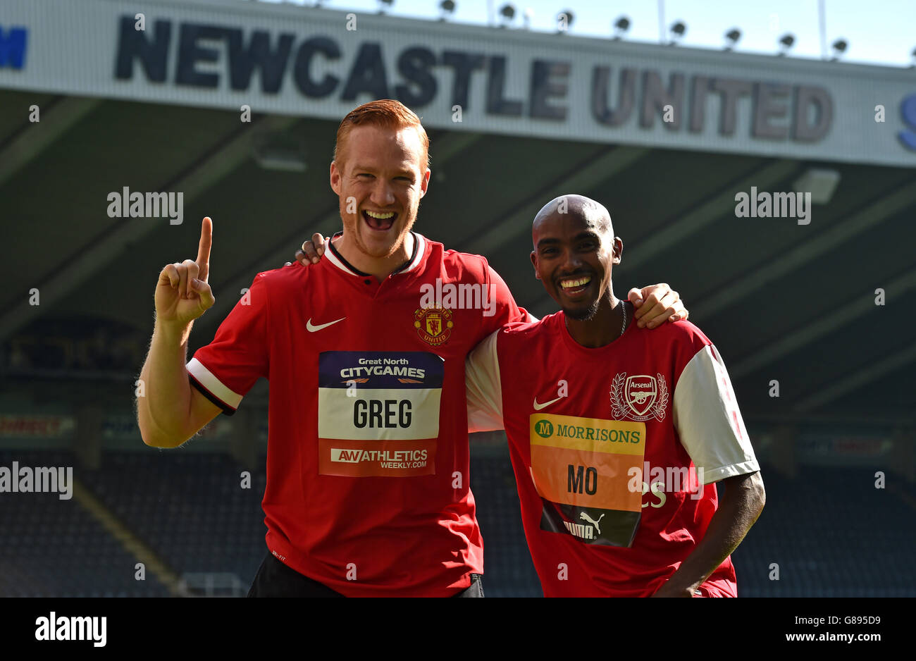 Mo Farah and Greg Rutherford during the photocall at St James' Park ...