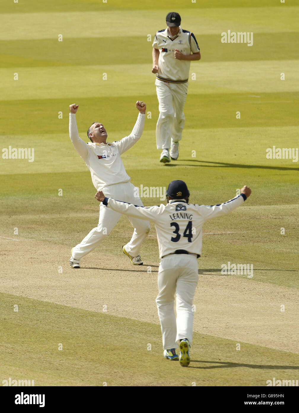 Yorkshire's James Middleton celebrates taking the wicket of Middlesex's ...