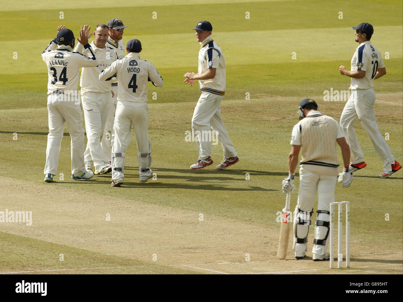 Yorkshire's James Middleton celebrates taking the wicket of Middlesex's ...