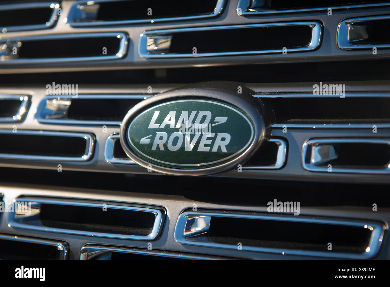 Car Industry Stock. General view of a Land Rover logo on a Range Rover ...