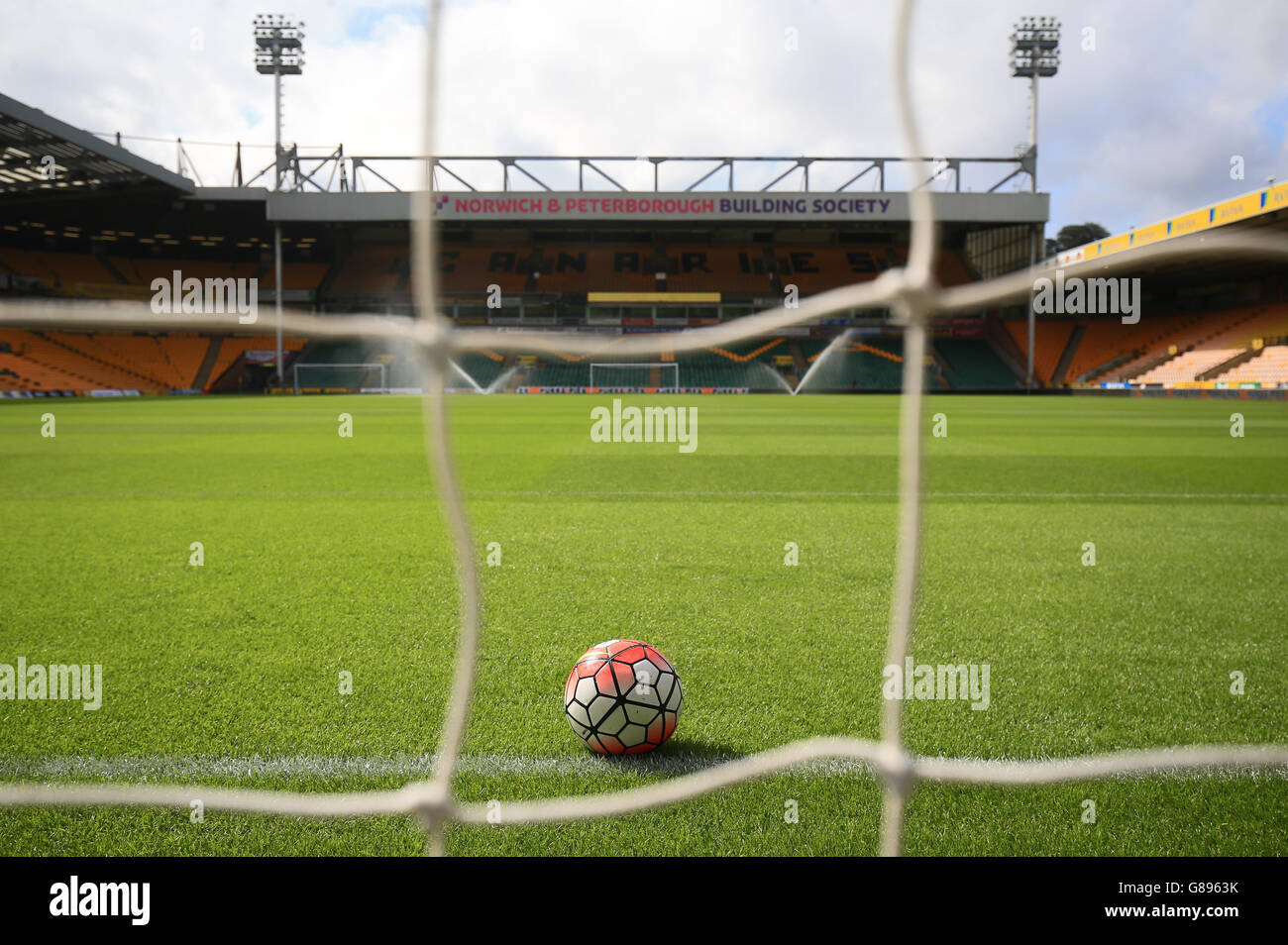 A match ball in the goalmouth before the Barclays Premier League match ...