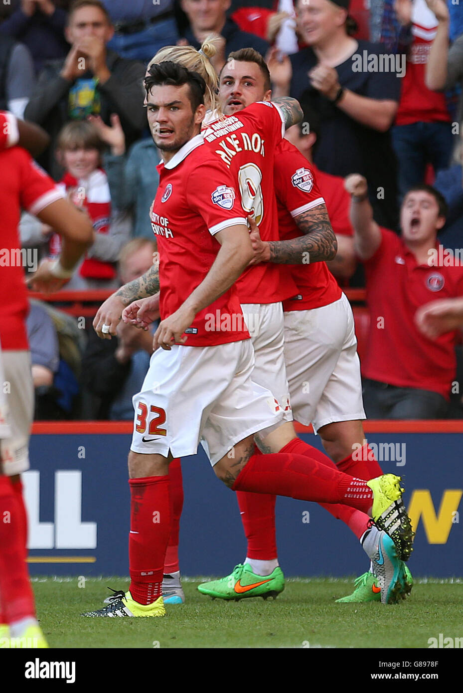 Charlton Athletic's Patrick Bauer (right) celebrates scoring his side's ...