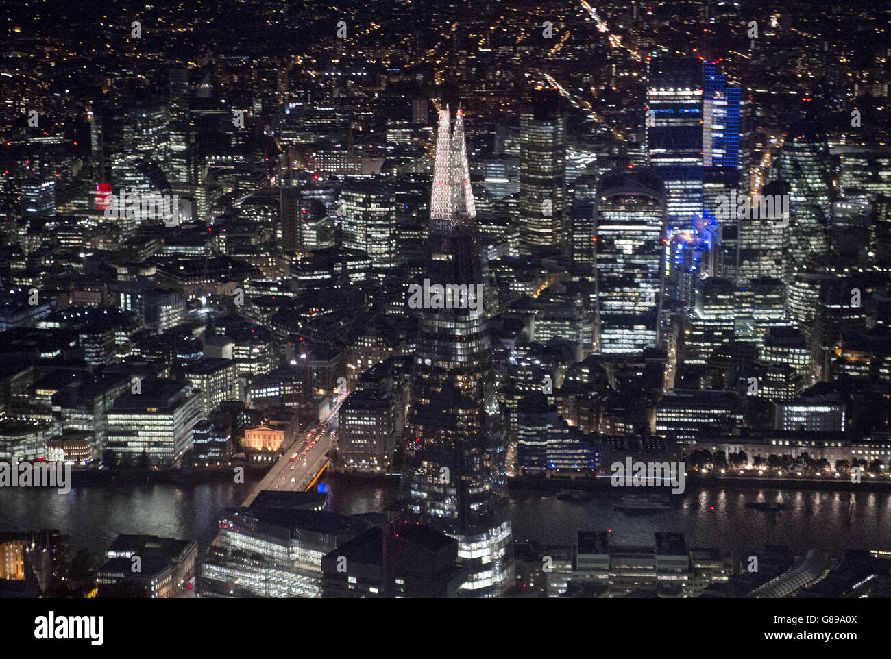 Aerial City Views - London. Aerial view of the Shard and City of London ...