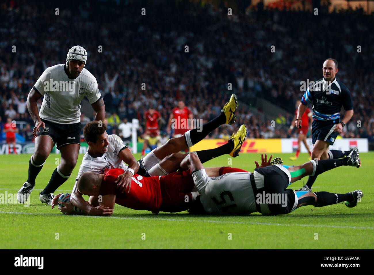 England's Mike Brown scores his second try during the Rugby World Cup ...