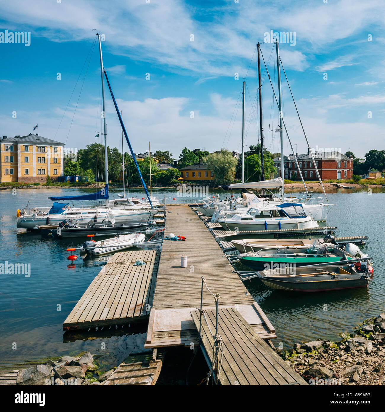 Harbour And Quay Yacht Stand At Pier, Jetty In Summer Day neat Helsinki ...