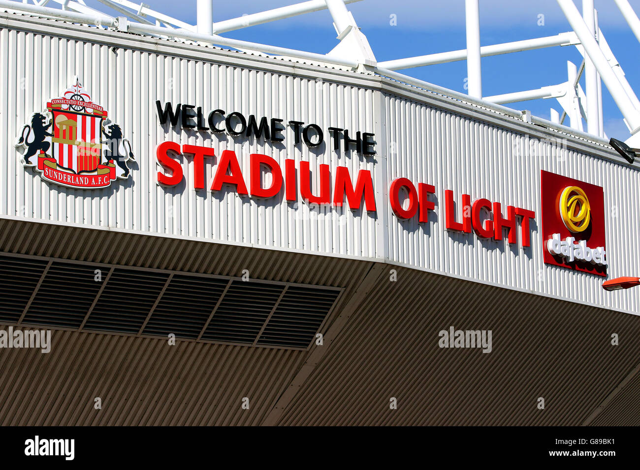 A general view of the welcome to the Stadium of Light sign Stock Photo ...