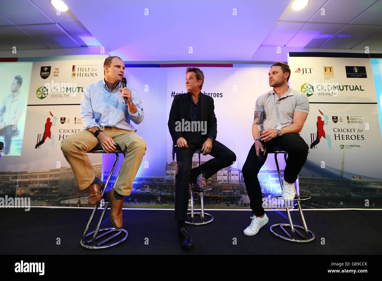 Mark nicholas brendon mccullum on stage cricket heroes auction hi-res ...