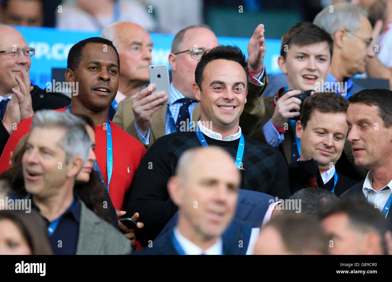Andi Peters, Ant McPartlin and Declan Donnelly in the stands before the ...