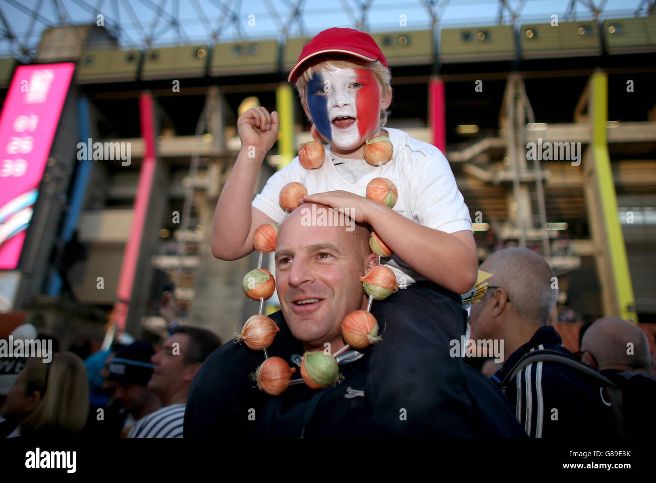 France fans show their support during the Rugby World Cup match at ...