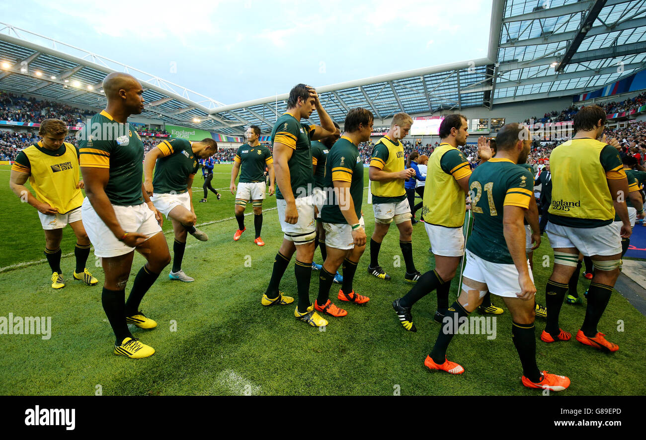 South Africa leave the field after the final whistle in the Rugby World ...