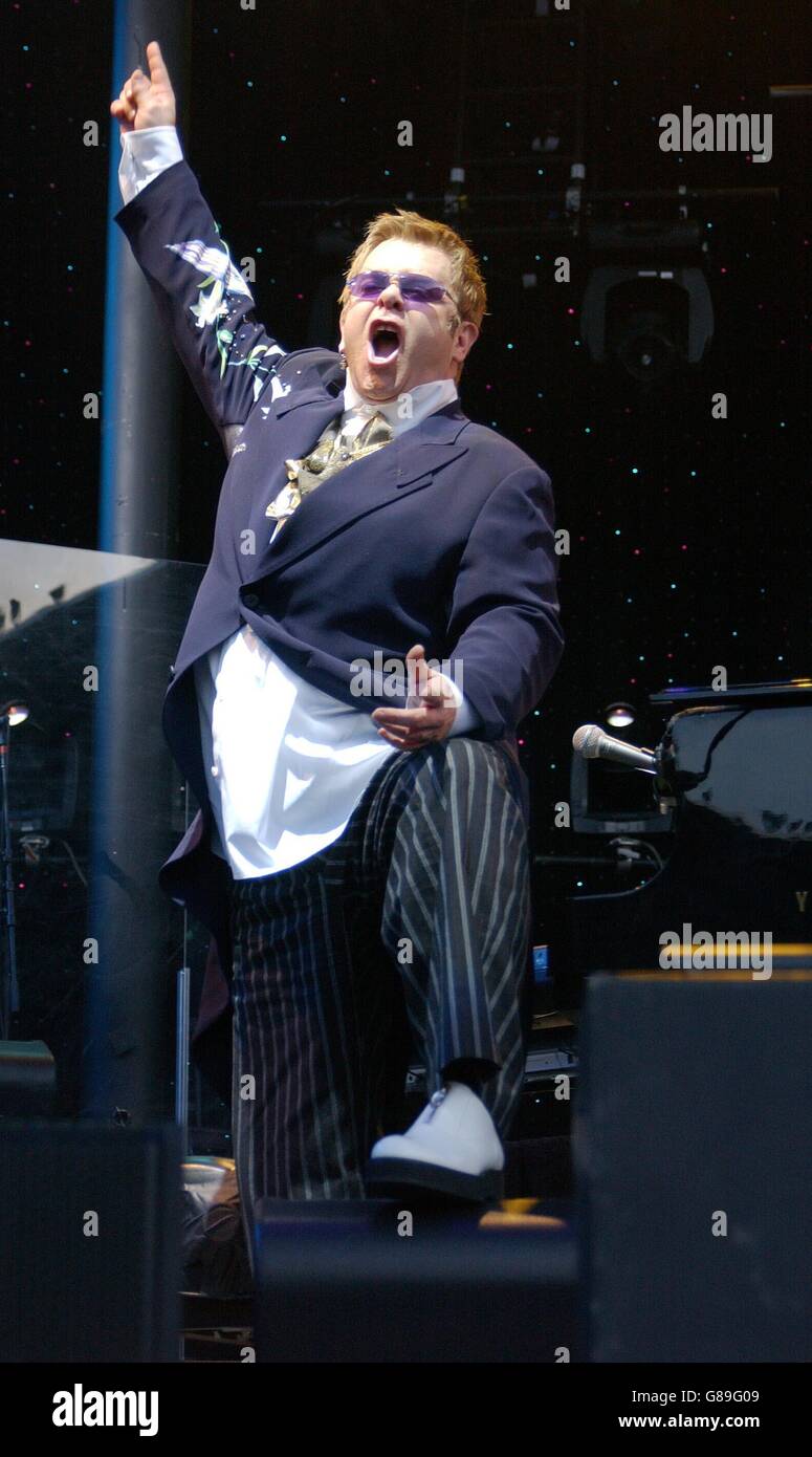 Elton John Concert - Madejski Stadium. Sir Elton John performs on stage ...