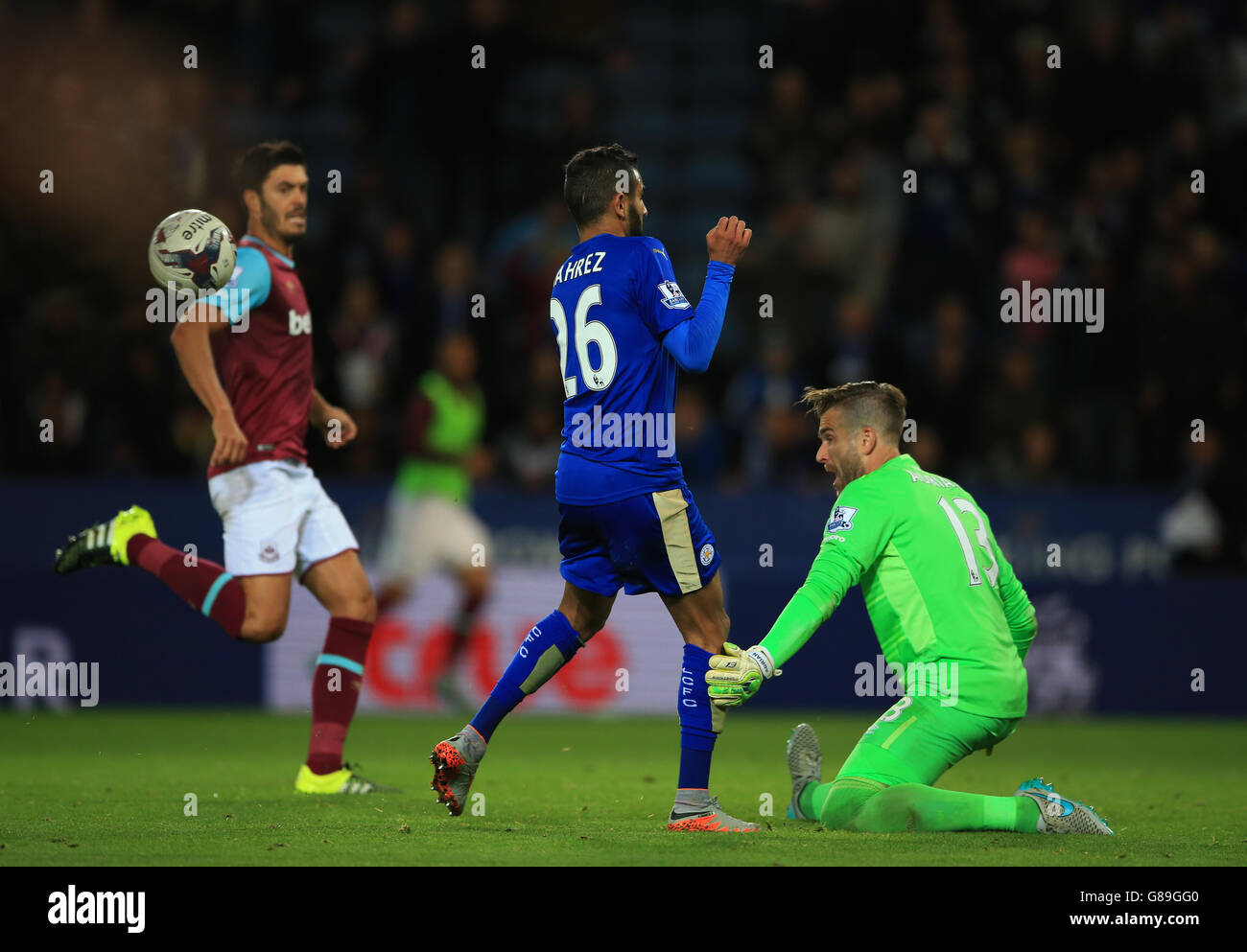 West Ham United goalkeeper Adrian makes save from Leicester City's ...