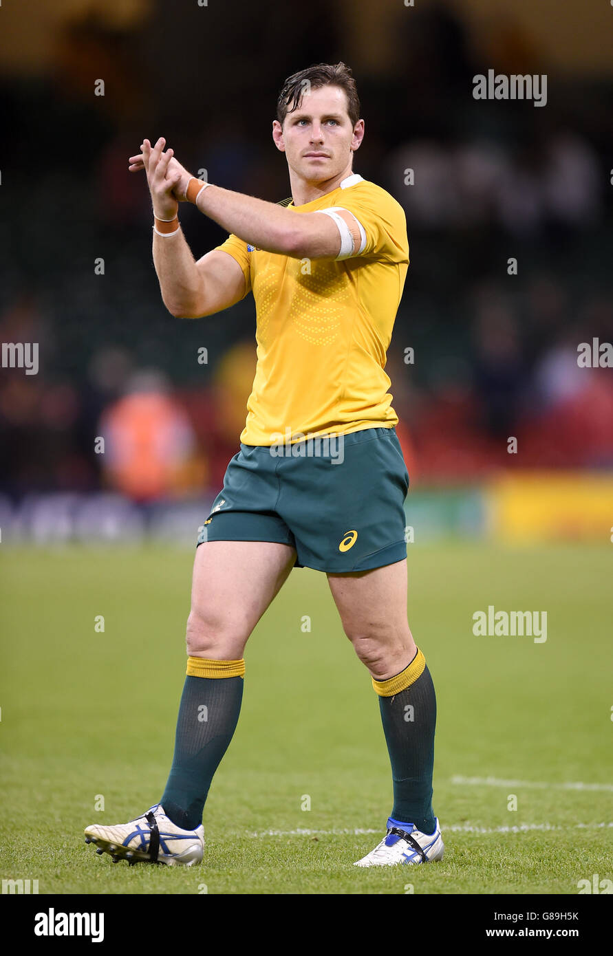 Australia's Bernard Foley applauds the fans after the Rugby World Cup ...