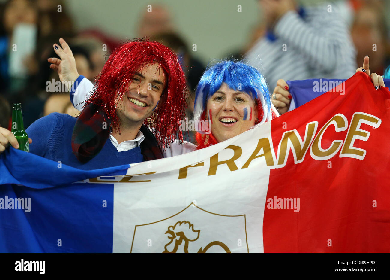 France fans during the Rugby World Cup match at The Olympic Stadium ...