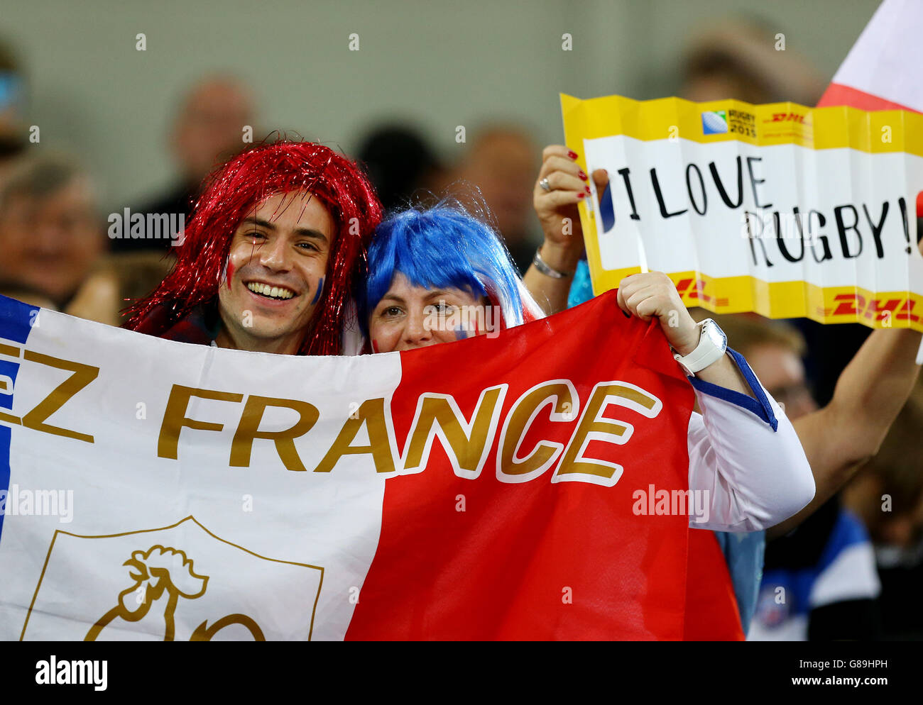 France fans during the Rugby World Cup match at The Olympic Stadium ...