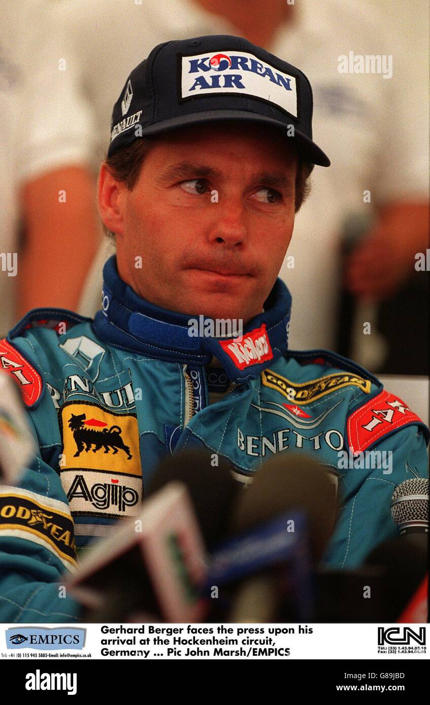 Gerhard berger faces press upon arrival hockenheim circuit hi-res stock ...