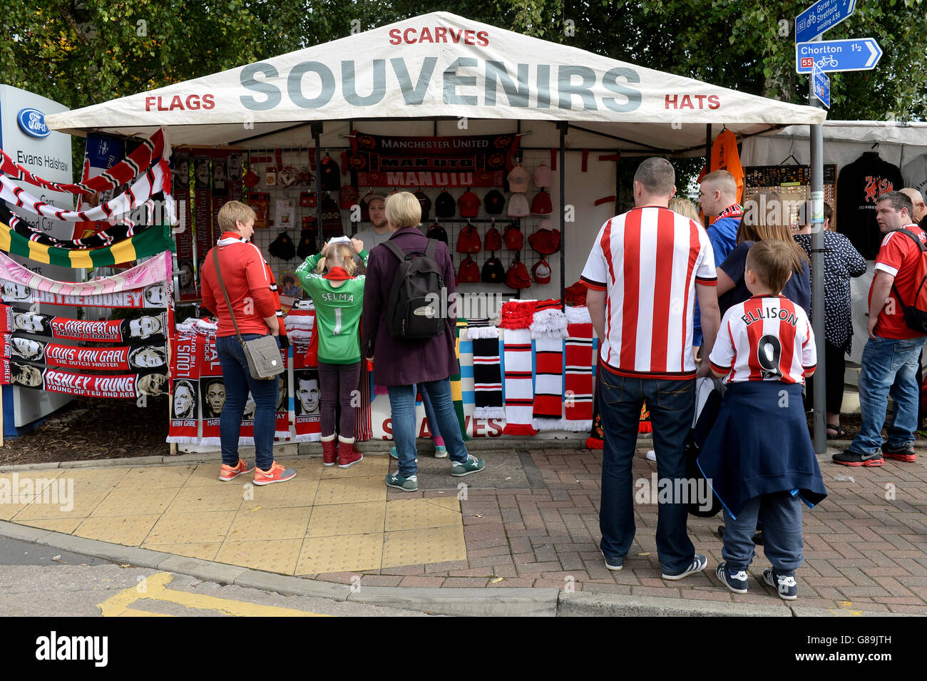 Fans visit a merchandise stall outside the ground before the Barclays ...