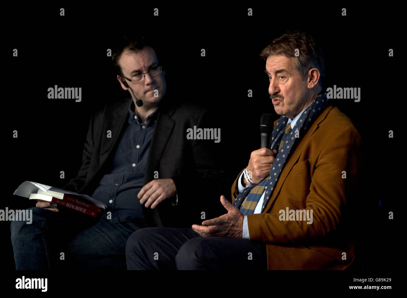 John Challis (right) is interviewed by Tim Glanfield (left) about being ...