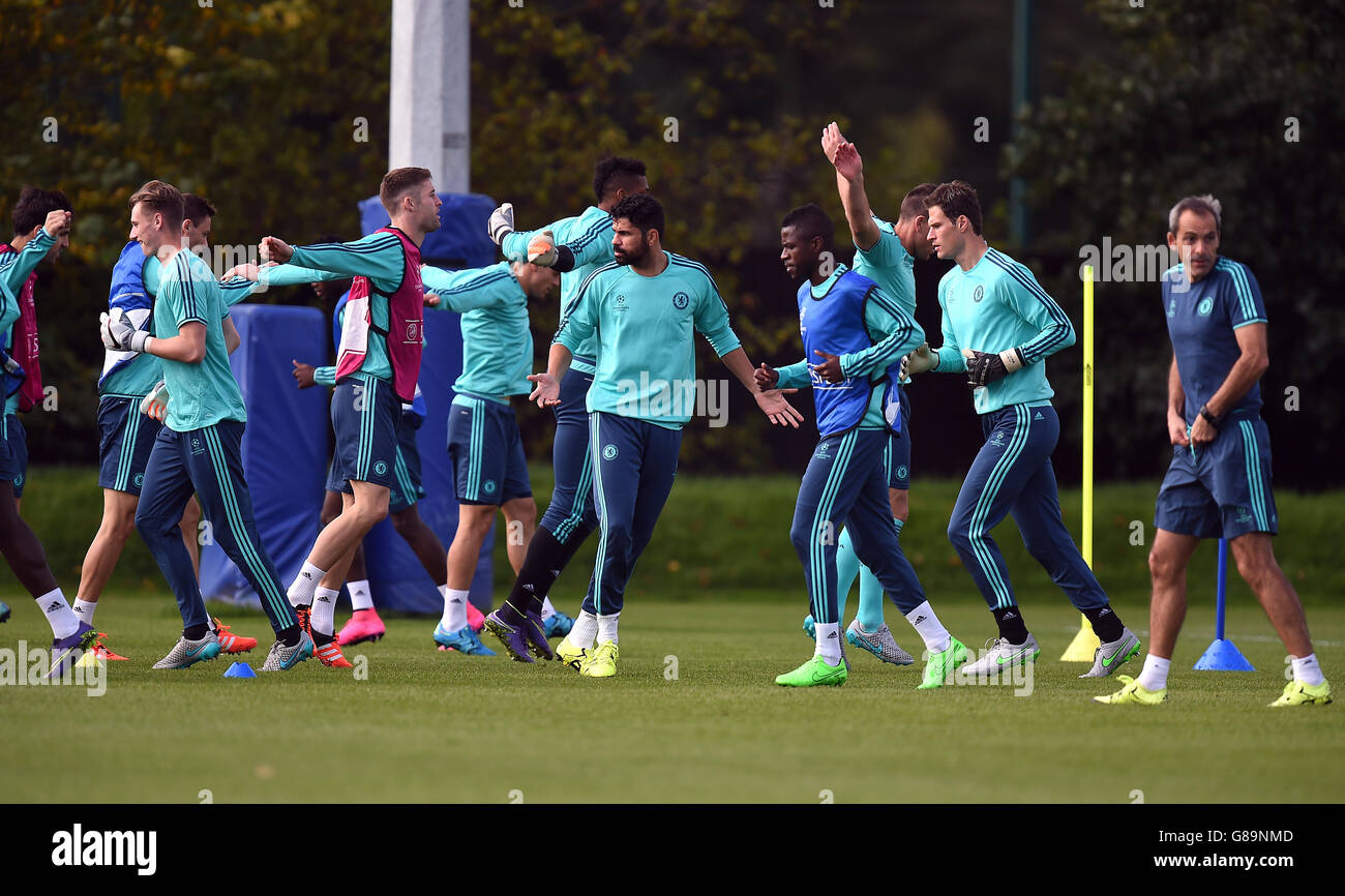 The chelsea team warm up training session cobham training ground hi-res ...