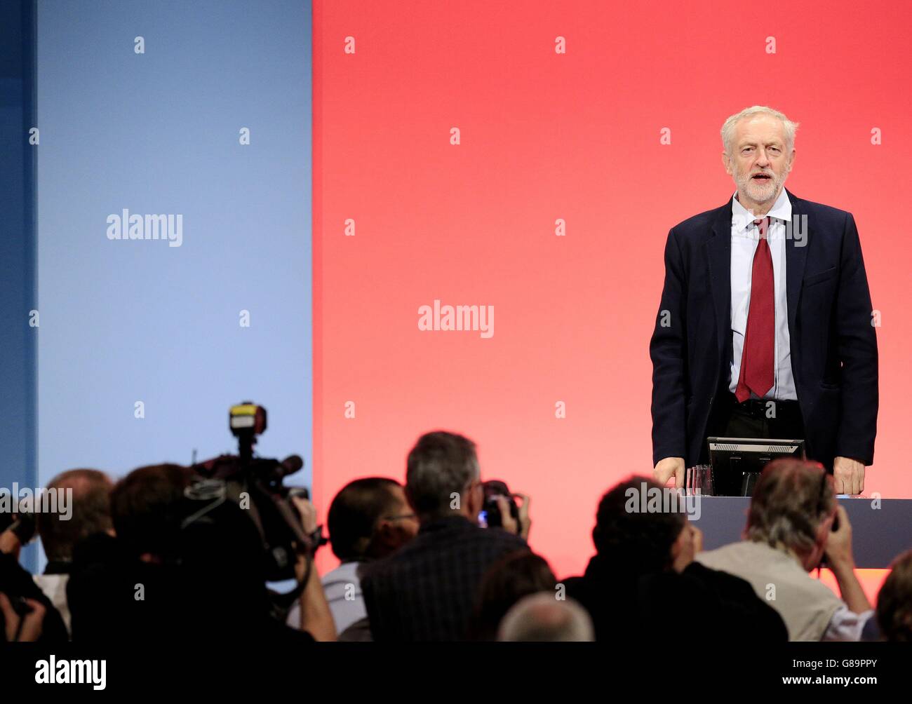 Labour leader Jeremy Corbyn sings 'The Red Flag' at the end of final ...