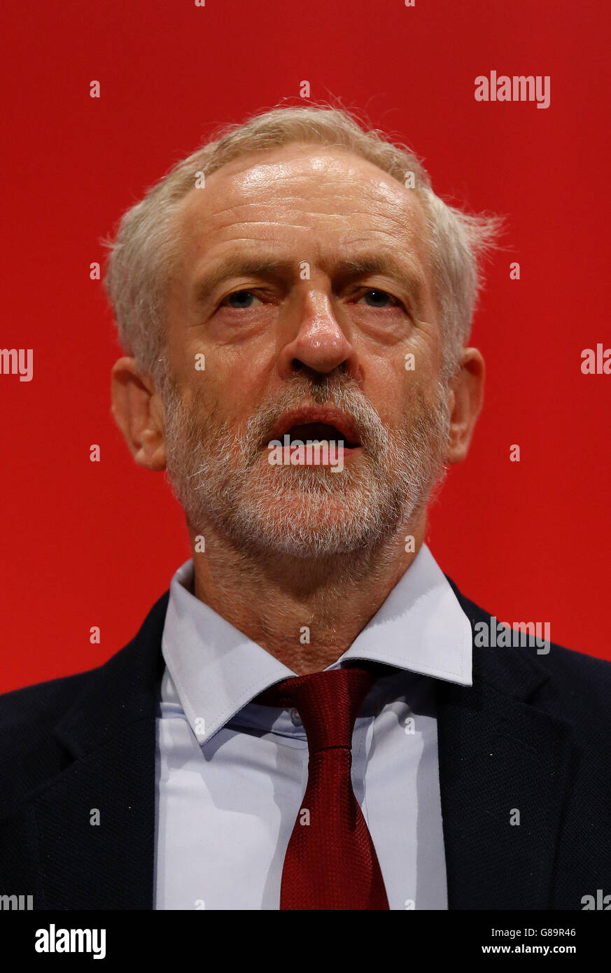 Labour leader Jeremy Corbyn sings 'The Red Flag' at the end of final ...