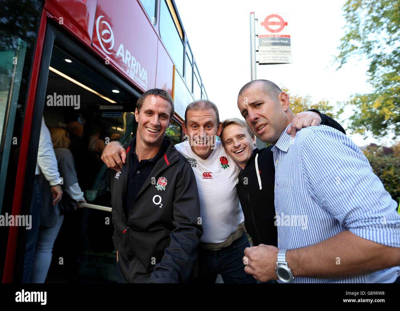England fans boarding a bus heading towards Twickenham Stadium outside ...