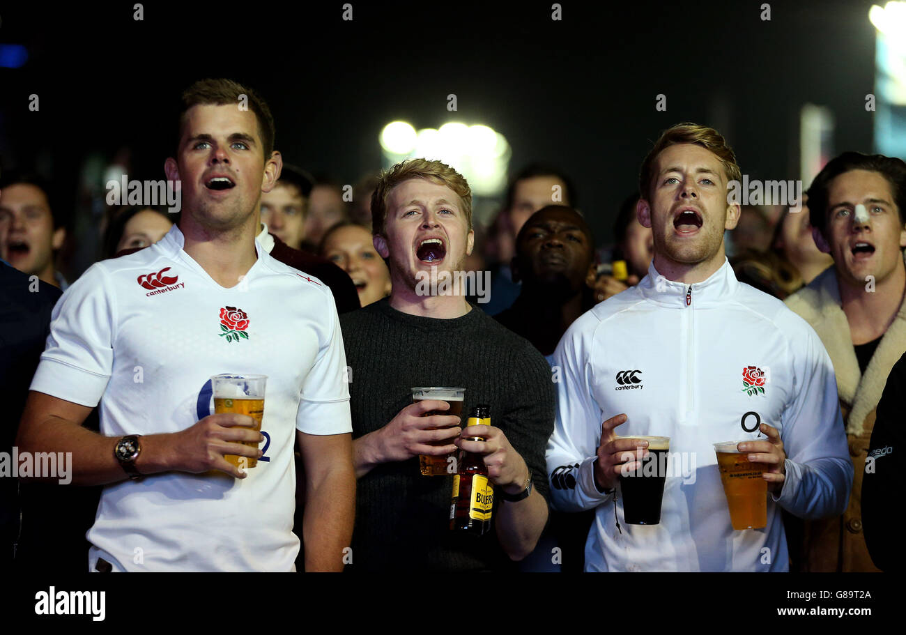 England fans sing during the national anthem at the Rugby World Cup ...