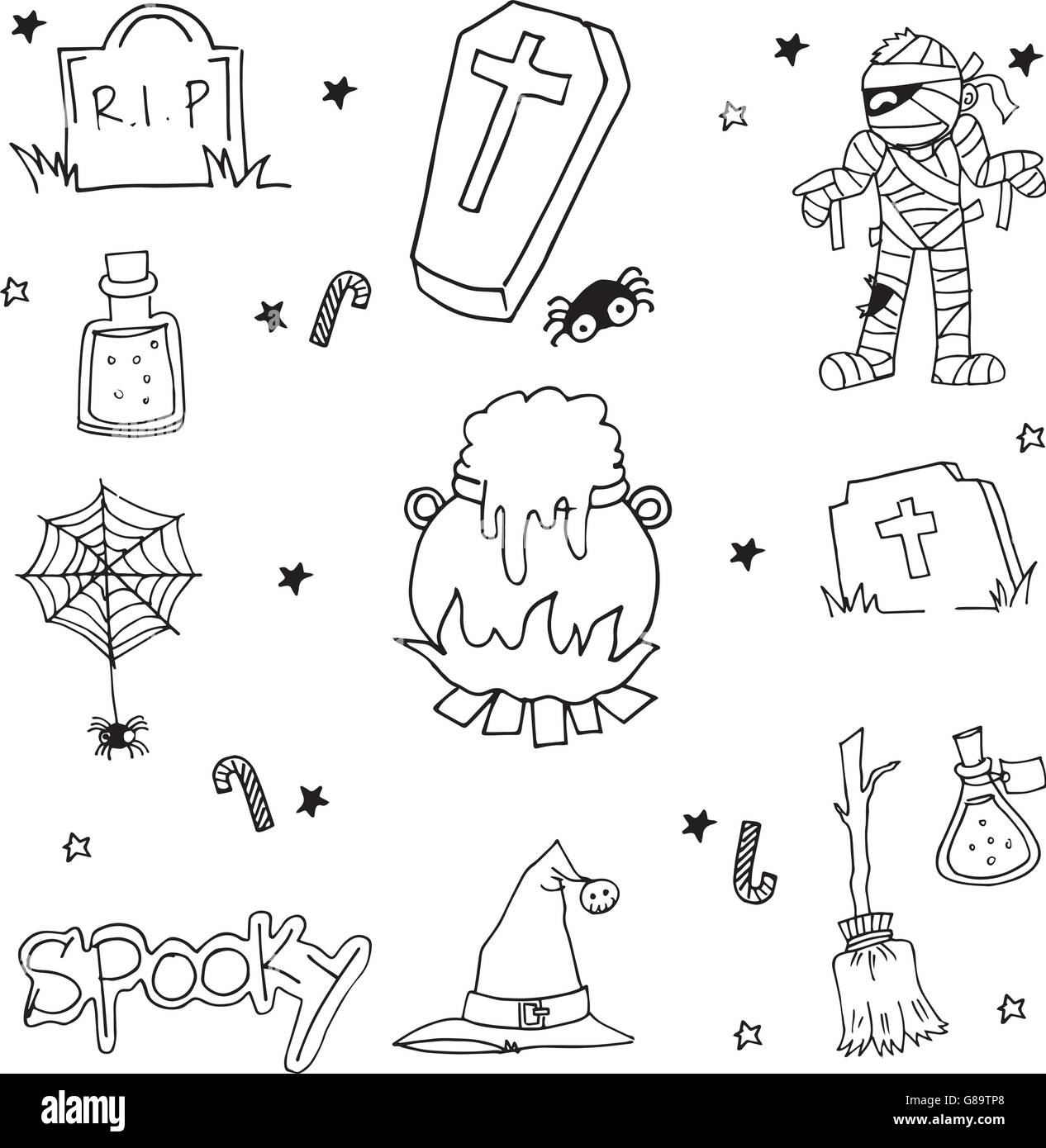 Halloween doodle set flat black and white Stock Vector Image & Art - Alamy
