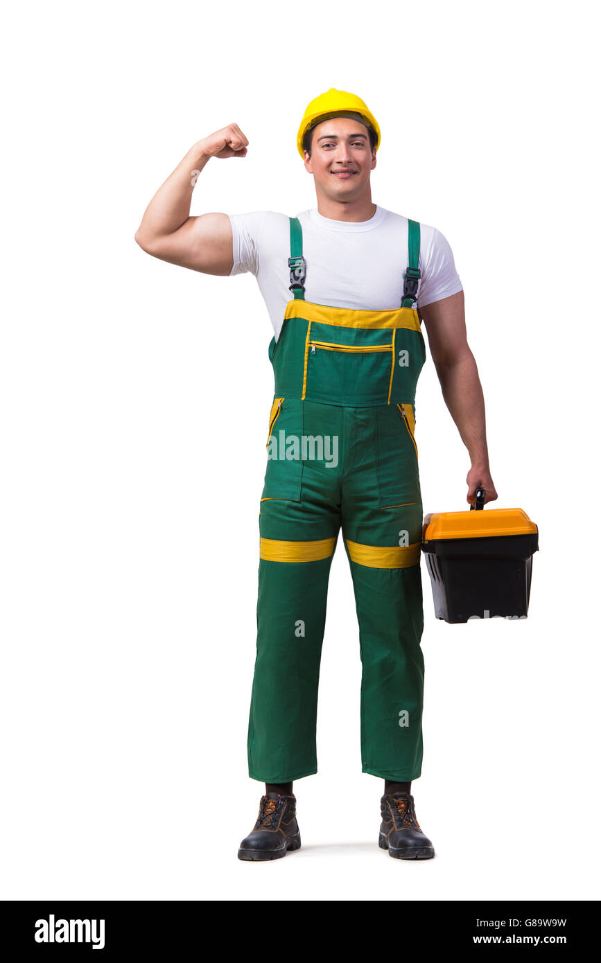 Man with toolbox isolated on the white background Stock Photo - Alamy