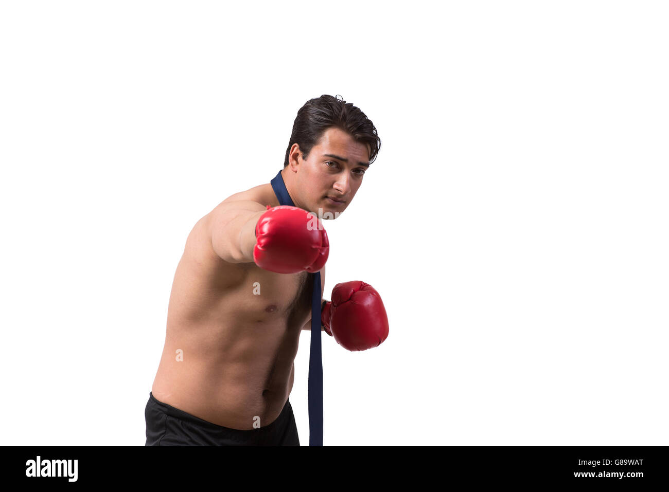 Ripped businessman with boxing gloves isolated on white Stock Photo - Alamy
