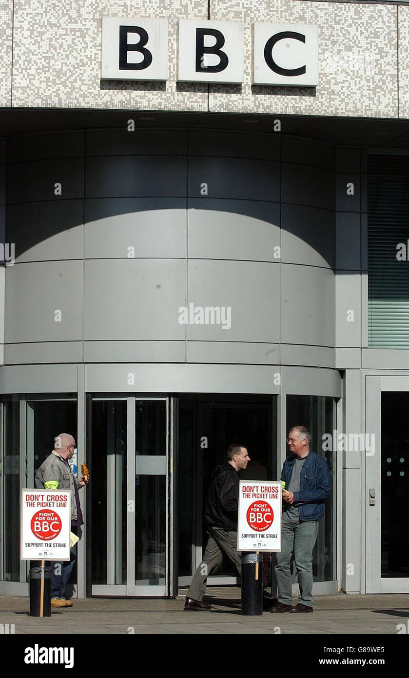 BBC staff picket the main entrance to Television Centre in London's ...