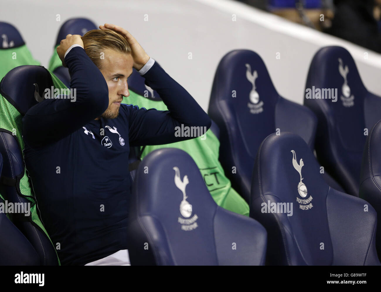 Tottenham Hotspur's Harry Kane on the bench during the UEFA Europa ...