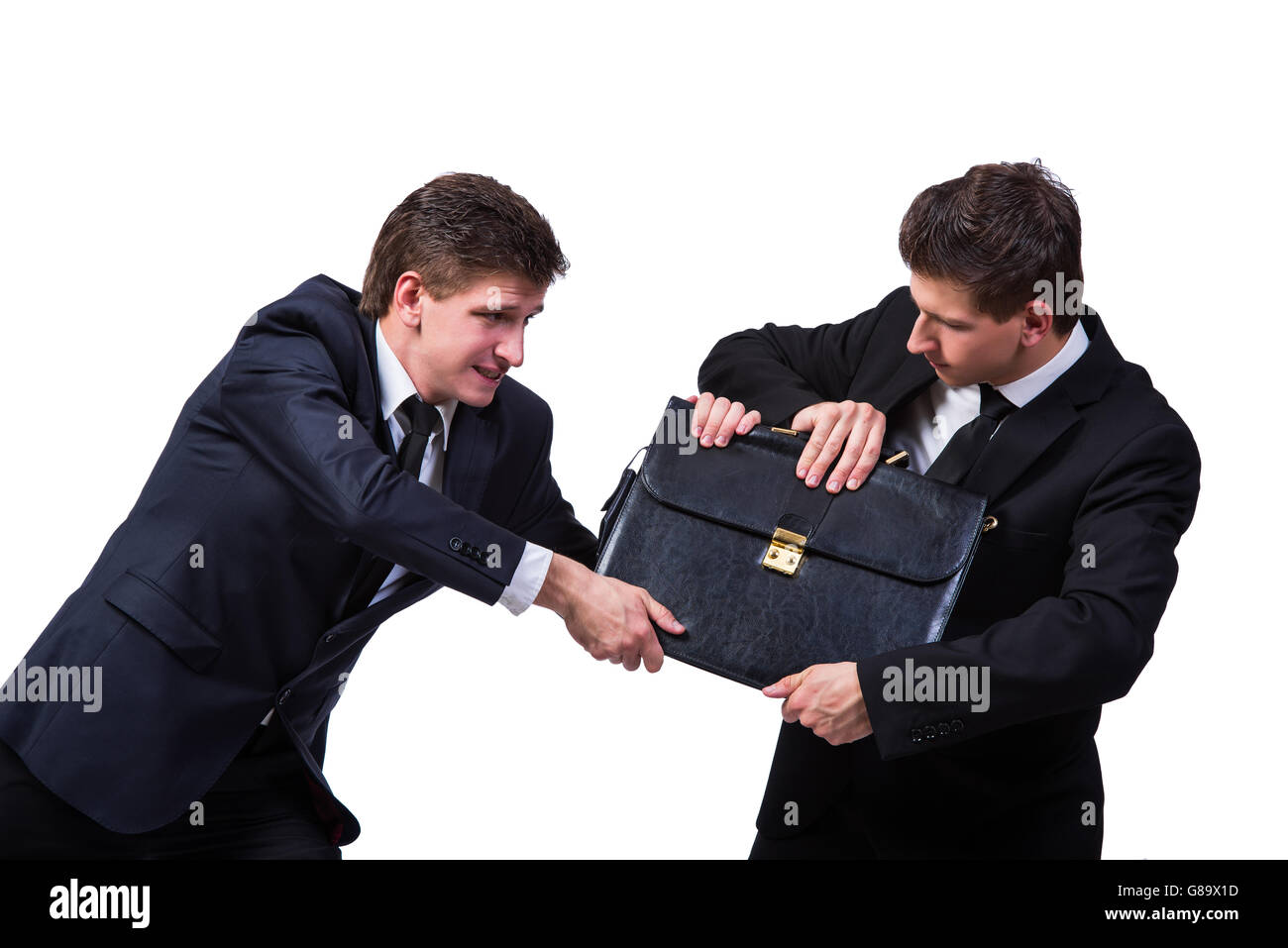 Two twins businessmen arguing with each other isolated on white Stock ...