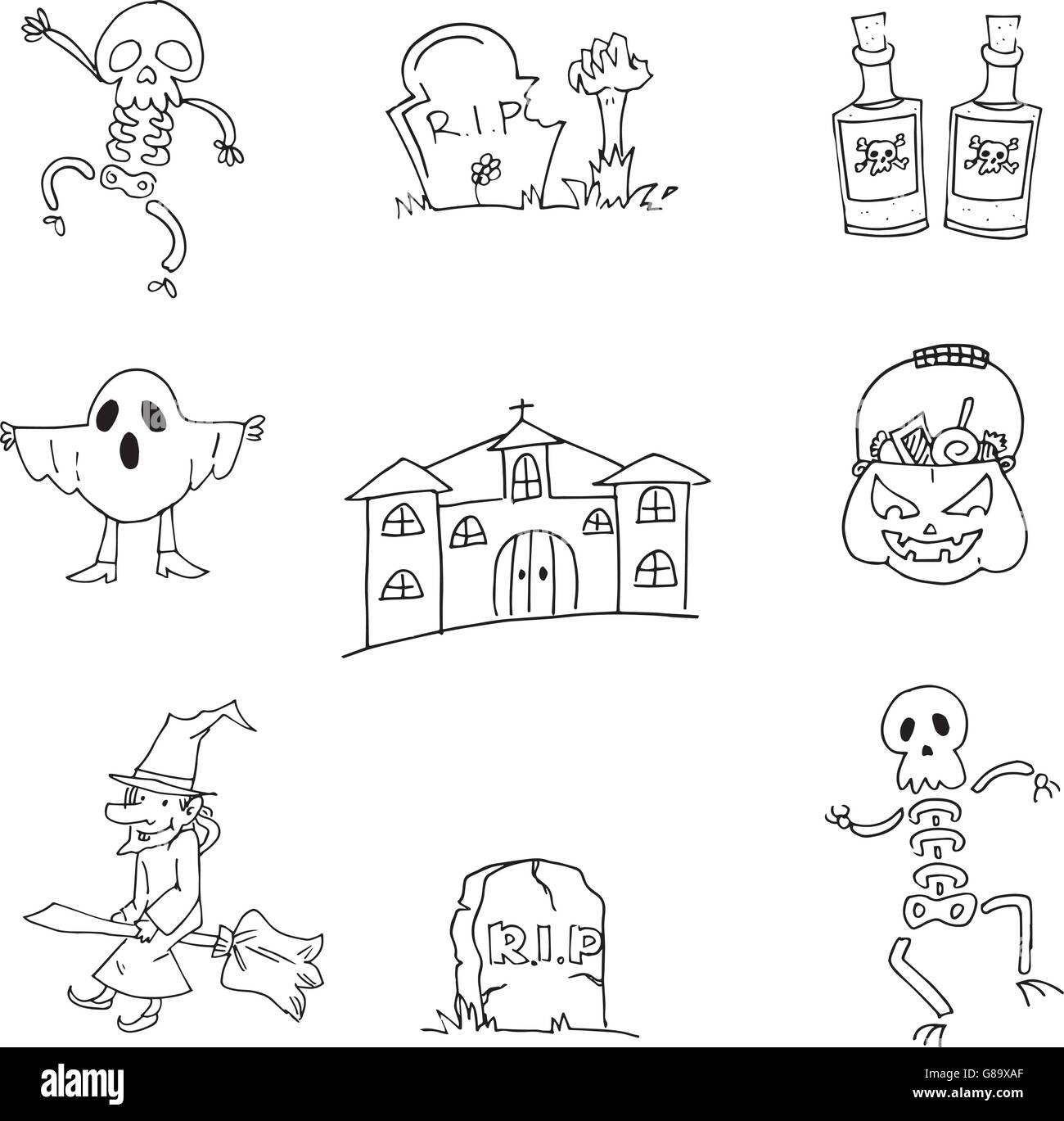Halloween hand draw doodle flat Stock Vector Image & Art - Alamy