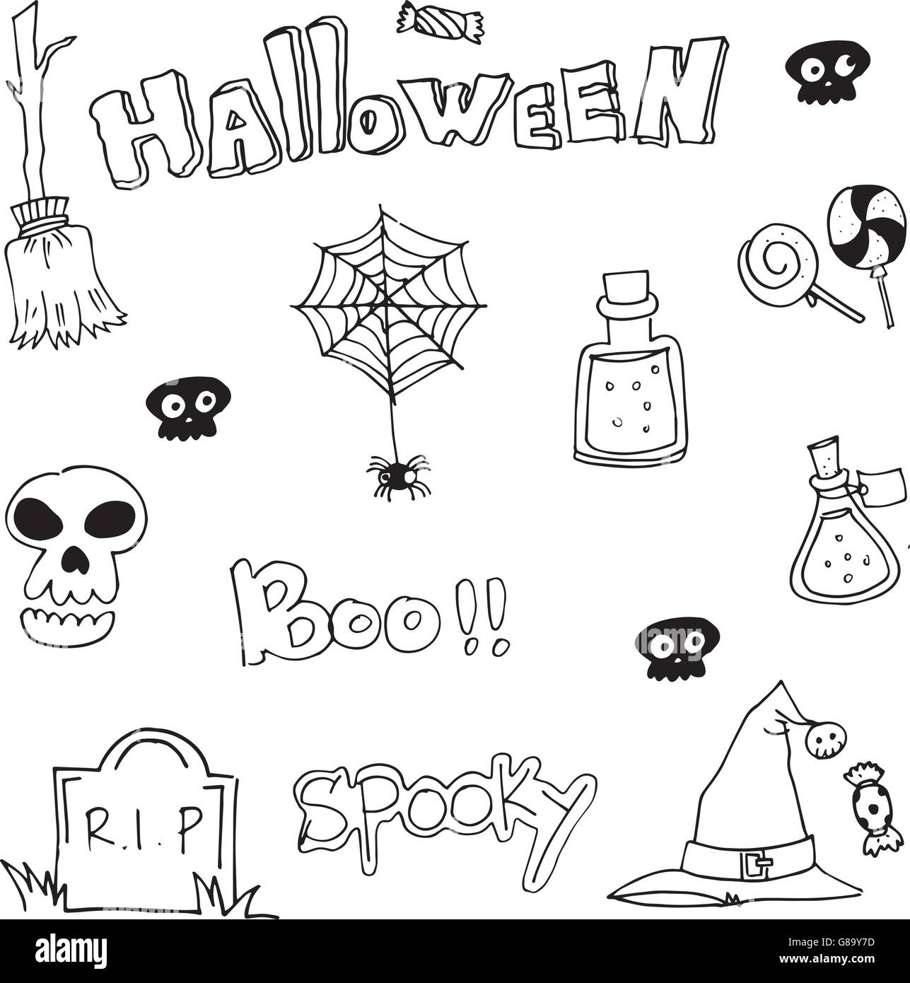 Hand draw flat Halloween doodle Stock Vector Image & Art - Alamy