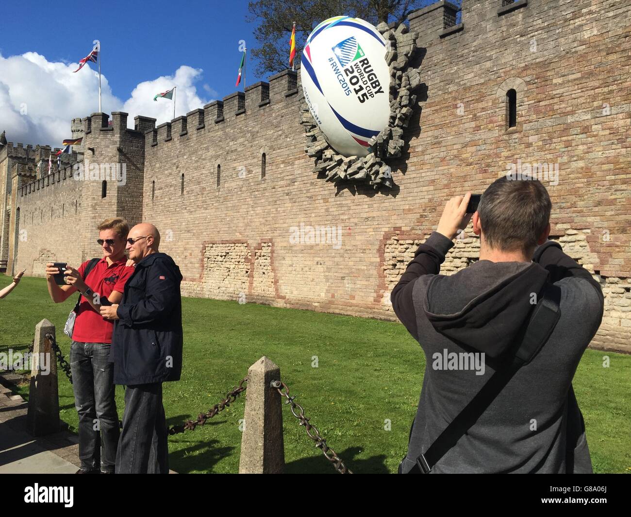 A giant rugby ball on the walls of Cardiff Castle to mark the start of ...